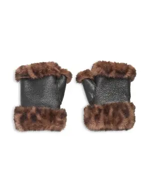 Jocelyn Faux Fur Fingerless Gloves - Black/leopard