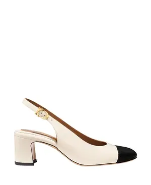 MARGAUX LONNBERG Cap-toe Slingback Pumps - Cream And Black Calf