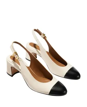 MARGAUX LONNBERG Cap-toe Slingback Pumps - Cream And Black Calf