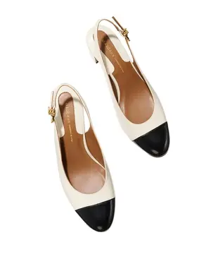 MARGAUX LONNBERG Cap-toe Slingback Pumps - Cream And Black Calf