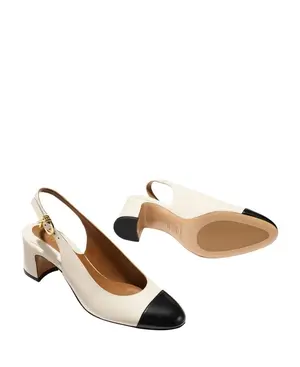 MARGAUX LONNBERG Cap-toe Slingback Pumps - Cream And Black Calf