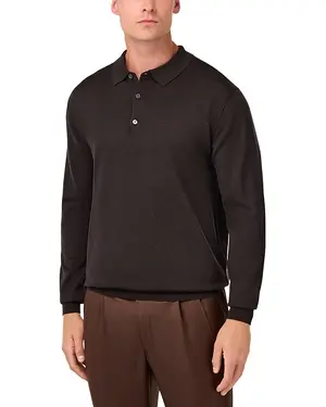 Boggi Milano Extrafine Merino Wool Long Sleeve Knitted Polo Shirt