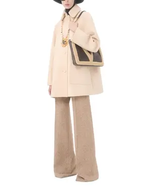 Valentino Garavani Viva Superstar Medium Shearling Shopping Shoulder Bag - Mud