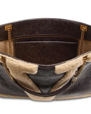 Valentino Garavani Viva Superstar Medium Shearling Shopping Shoulder Bag - Mud