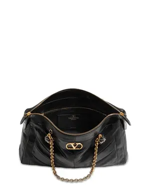 Valentino Garavani Panthea Vlogo Chevron Shoulder Bag - Black