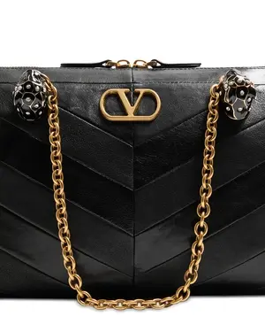 Valentino Garavani Panthea Vlogo Chevron Shoulder Bag - Black