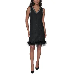 Karl Lagerfeld Paris Feather Trim Shift Dress