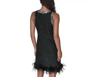 Karl Lagerfeld Paris Feather Trim Shift Dress