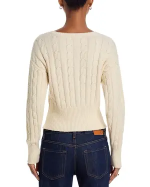 Steve Madden Cable Knit Cardigan With Ribbon Ties - Cream