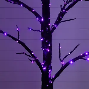 NEARLY NATURAL 5' Pre-lit Artificial Halloween Twig Tree With 360 Orange & Purple Led Lights
