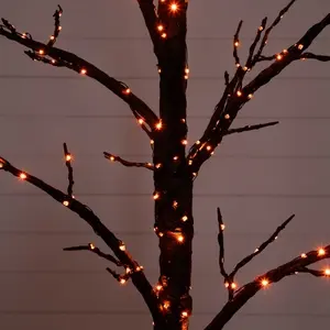 NEARLY NATURAL 5' Pre-lit Artificial Halloween Twig Tree With 360 Orange & Purple Led Lights