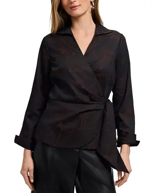 Foxcroft Salina Wrap Top - Coffee/ Black
