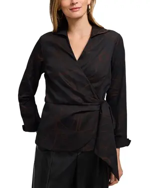 Foxcroft Salina Wrap Top - Coffee/ Black