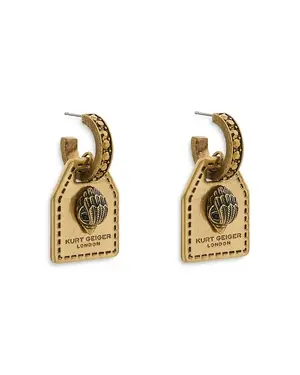 Kurt Geiger Signature Eagle Tag Charm Huggie Hoop Earrings - Gold