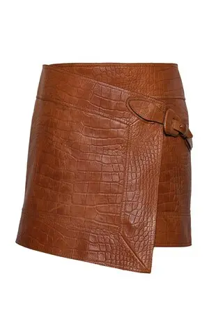 Johanna Ortiz Leather Mini Skirt With Buckle Detail - Tan
