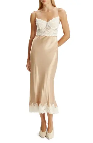 Bardot Tzariana Satin & Lace Camisole Midi Dress - Golden