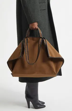 KASSL EDITIONS Canvas Tote With Contrast Trim - Almond Oil Black