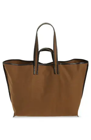 KASSL EDITIONS Canvas Tote With Contrast Trim - Almond Oil Black