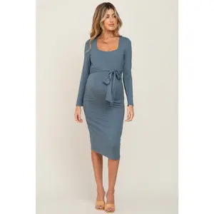PINKBLUSH Square Neck Midi Dress - Blue