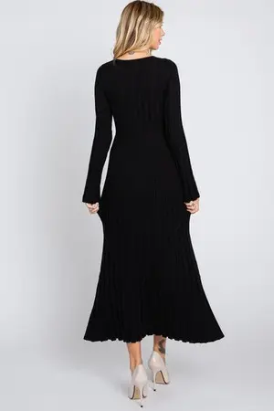 PINKBLUSH Ribbed Knit Maxi Dress - Black