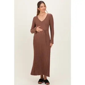 PINKBLUSH Ribbed Knit Maxi Dress - Brown