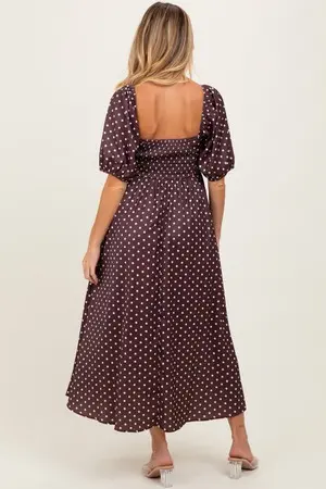 PINKBLUSH Polka Dot Square Neck Maternity Midi Dress