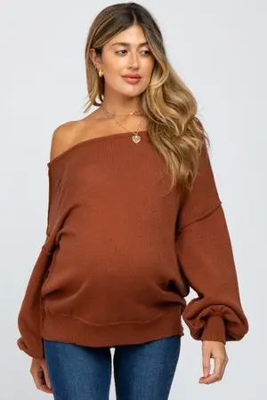 PINKBLUSH Boat Neck Bubble Sleeve Maternity Sweater