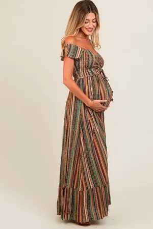 PINKBLUSH Off Shoulder Cinched Maxi Dress