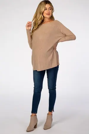 PINKBLUSH Soft Knit Boatneck Dolman Sleeve Sweater - Mocha