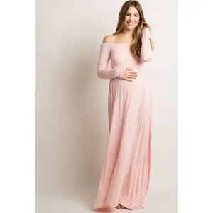 PINKBLUSH Maternity Maxi Dress Off Shoulder - Pink