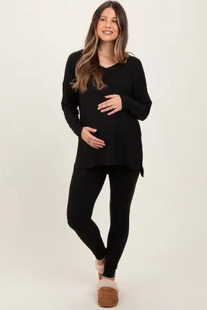 PINKBLUSH Brushed Knit Oversized Top And Legging Set - Black