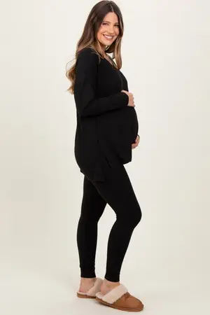 PINKBLUSH Brushed Knit Oversized Top And Legging Set - Black