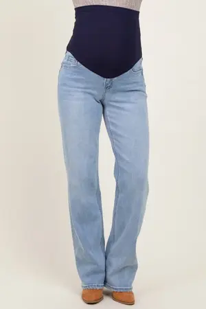 PINKBLUSH Relaxed Straight Leg Maternity Jeans - Light Blue