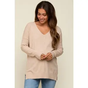 PINKBLUSH Long Sleeve Maternity Sweater - Beige