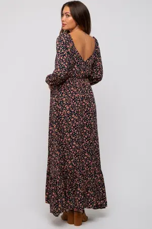 PINKBLUSH Floral Square Neck Ruffle Maxi Dress