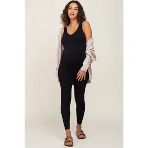 PINKBLUSH V-neck Ribbed Fitted Jumpsuit - Black