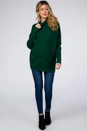 PINKBLUSH Funnel Neck Dolman Sleeve Sweater - Forest Green