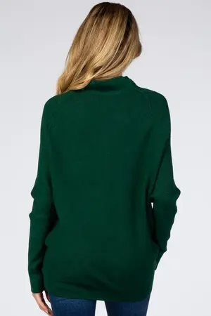 PINKBLUSH Funnel Neck Dolman Sleeve Sweater - Forest Green