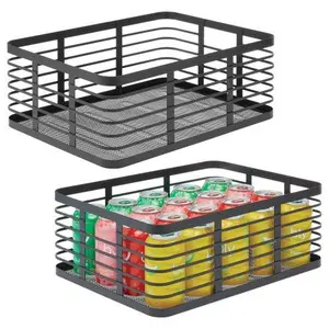 MDESIGN Metal Pantry Basket With Handlesset Of 2 - Matte Black