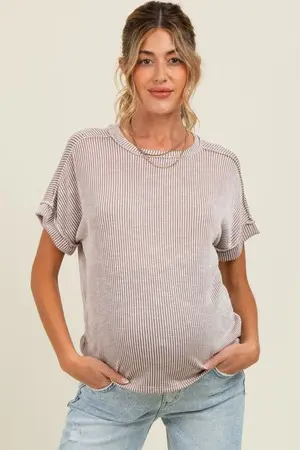 PINKBLUSH Ribbed Exposed Seam Short Sleeve Top