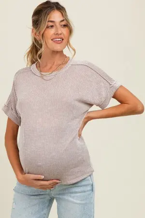 PINKBLUSH Ribbed Exposed Seam Short Sleeve Top