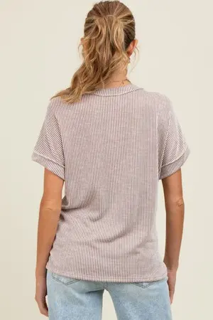 PINKBLUSH Ribbed Exposed Seam Short Sleeve Top