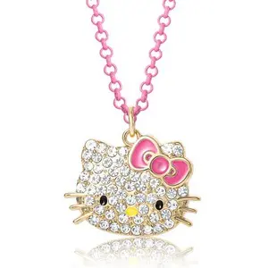 HELLO KITTY Pave Pendant Necklace - Gold/ Neon Pink