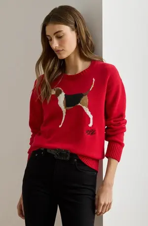 Ralph Lauren Intarsia Foxhound Relaxed Fit Crewneck Sweater