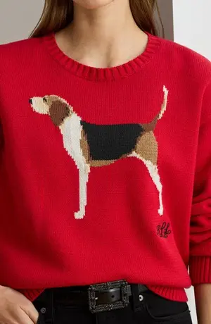 Ralph Lauren Intarsia Foxhound Relaxed Fit Crewneck Sweater