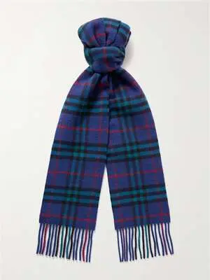 Burberry Burberry - Fringed Checked Cashmere Scarf - Men - Blue Navy