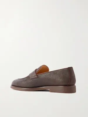 Brunello Cucinelli Waxed Suede Penny Loafers - Brown
