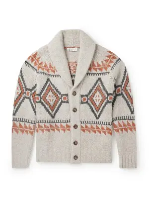 Brunello Cucinelli Shawl-collar Jacquard-knit Alpaca-blend Cardigan - Gray