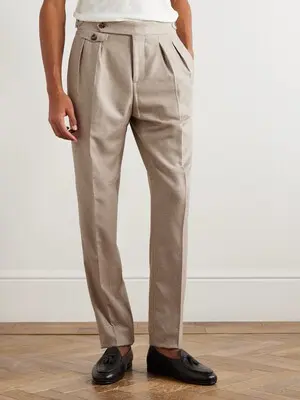 Brunello Cucinelli Straight-leg Pleated Puppytooth Cashmere And Silk-blend Suit Trousers - Neutrals