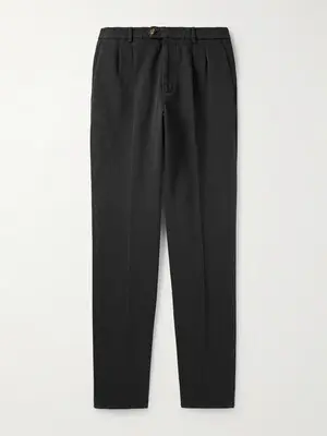 Brunello Cucinelli Straight-leg Pleated Cotton-corduroy Trousers - Gray